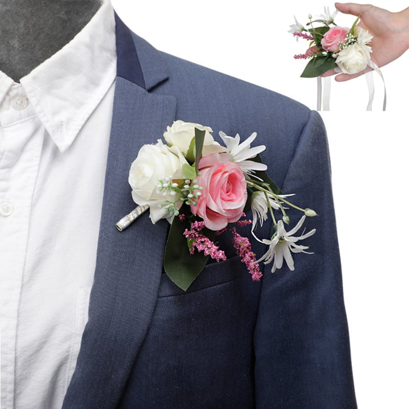 2 Pack Wrist Corsage Flower Set, Handmade Groom Boutonniere and Bride ...