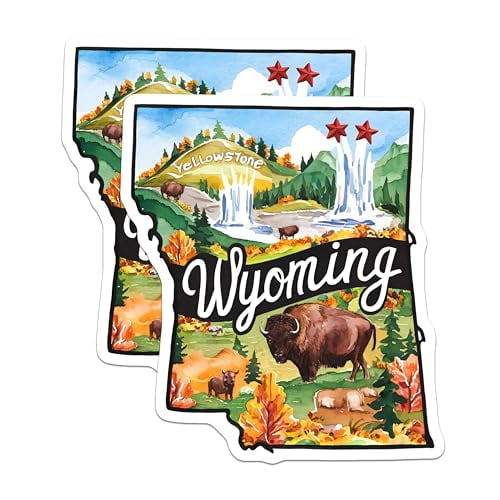 (2 Pack) Wyoming State Magnets - Yellowstone National Park Design ...