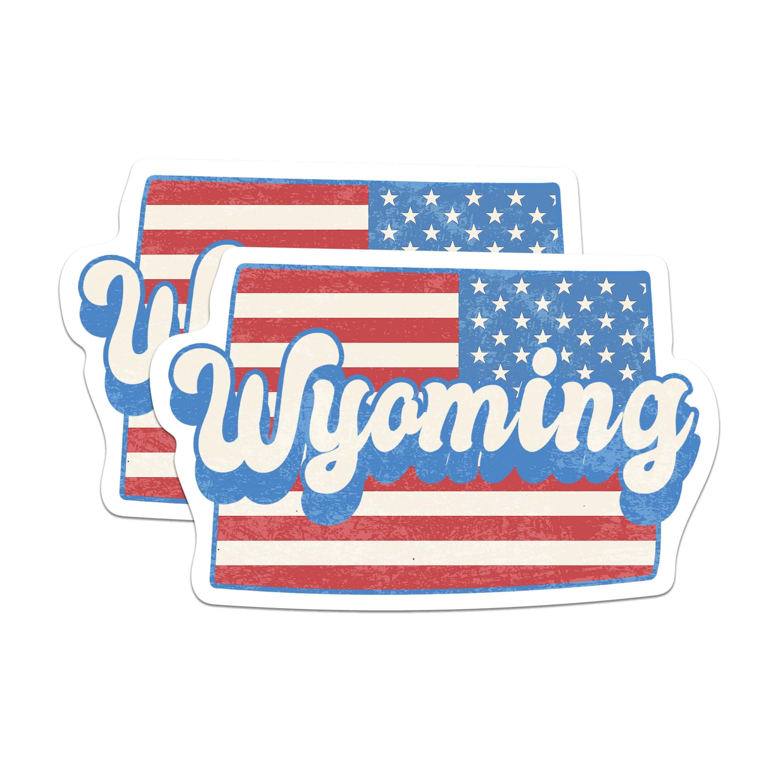 (2 Pack) Wyoming State Outline Stickers - WY State Shape with USA Flag ...