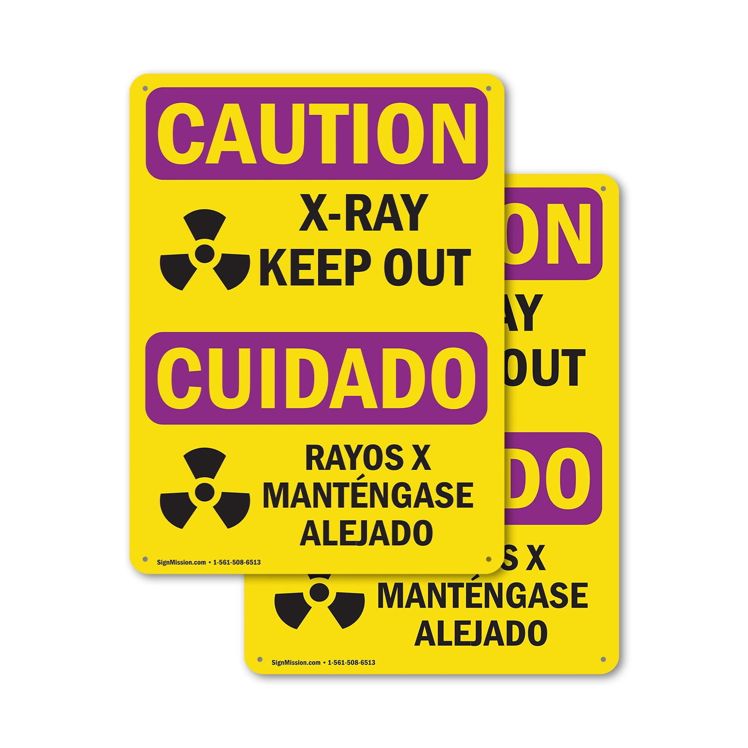 (2 Pack) X-Ray Keep Out Bilingual OSHA Caution Radiation Sign 7 Inch X ...