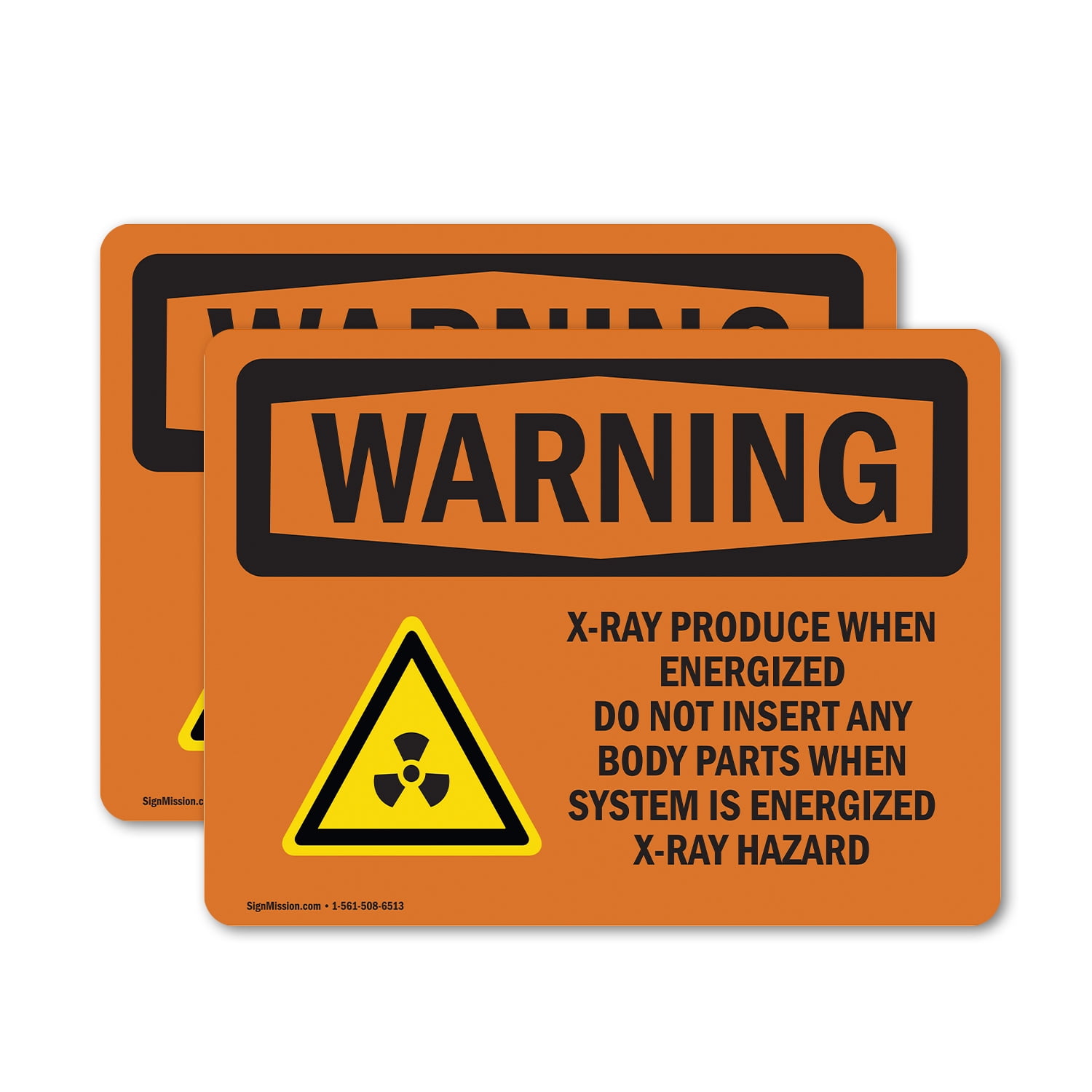 (2 Pack) X-Ray Produce When Energized With Symbol OSHA Warning Sign ...