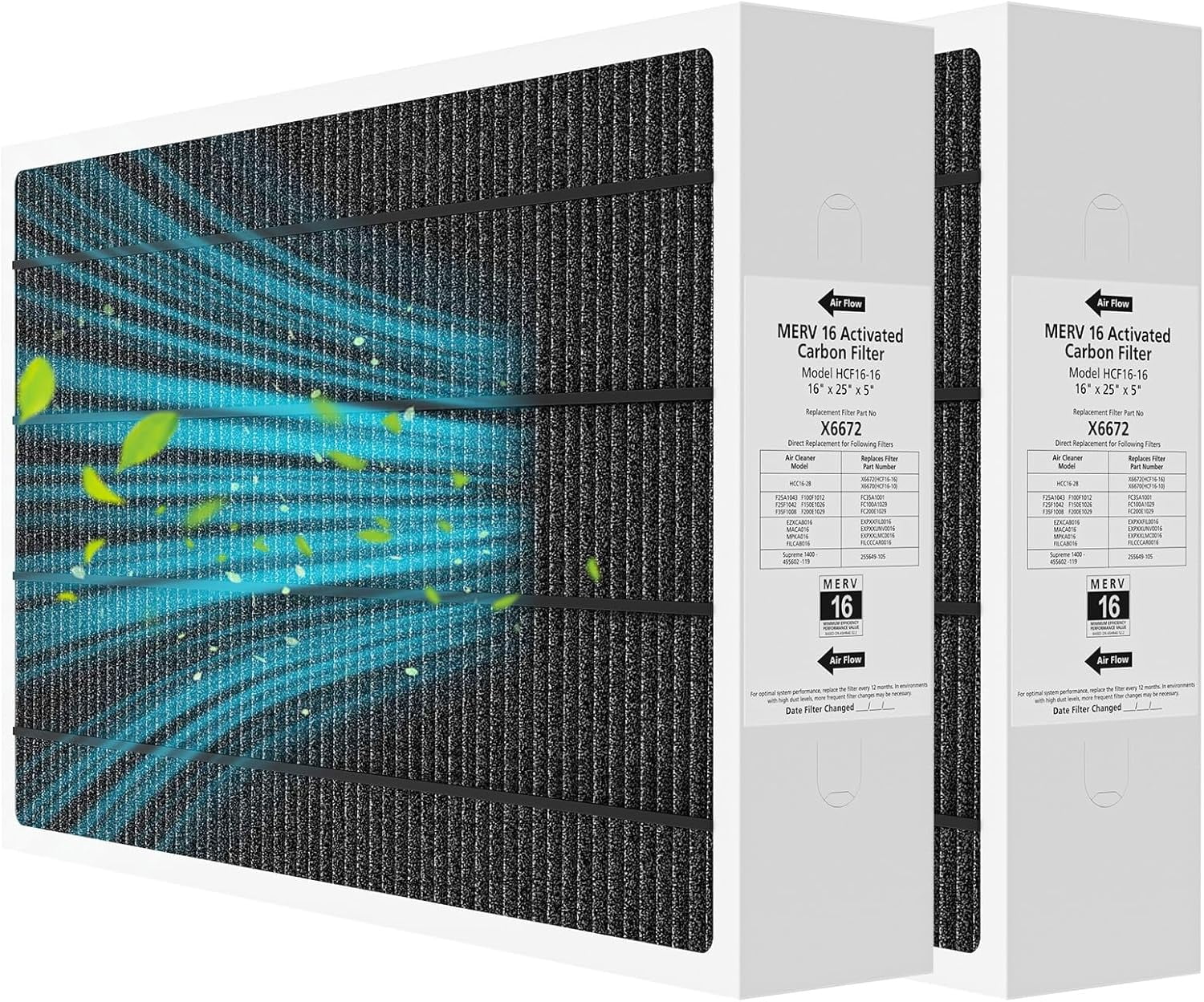 2-Pack X6672 16x25x5 MERV 16 Filter Compatible with Lennox X6672 and ...