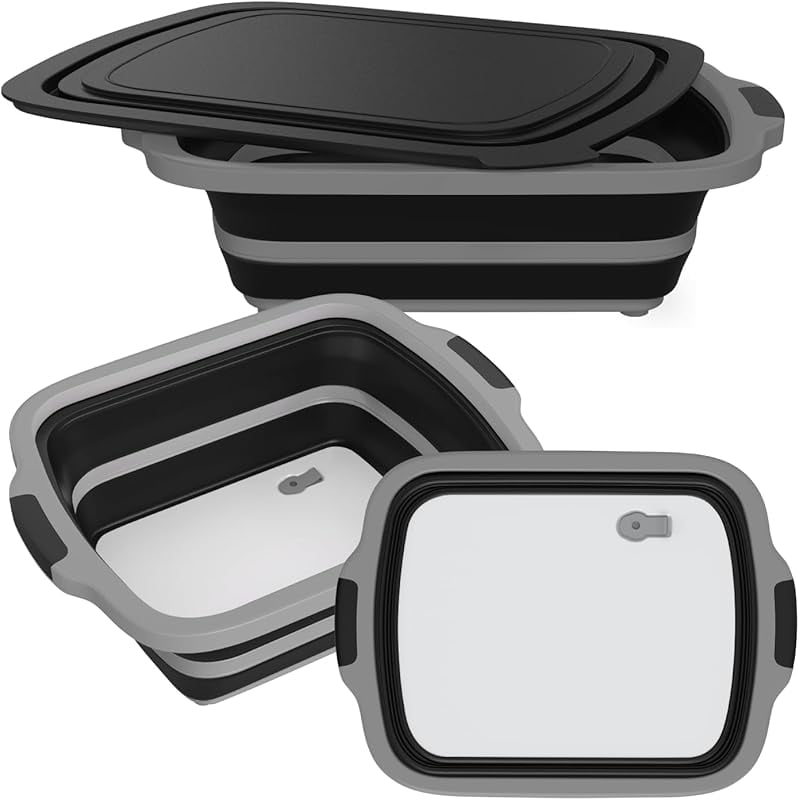 2-Pack XL Collapsible BBQ Prep Tub with Built-In Cutting Board, Lid ...
