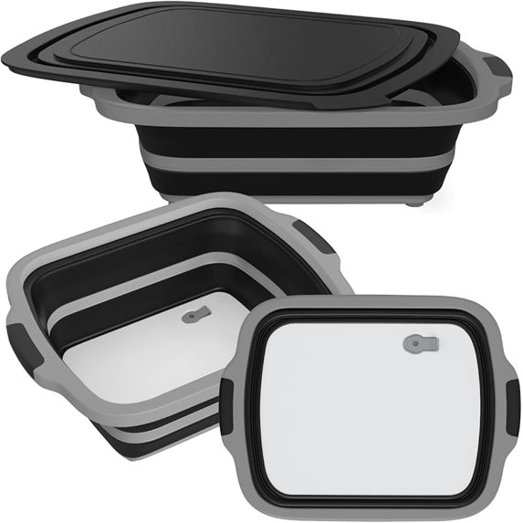 2-Pack XL Collapsible BBQ Prep Tub with Built-In Cutting Board, Lid ...