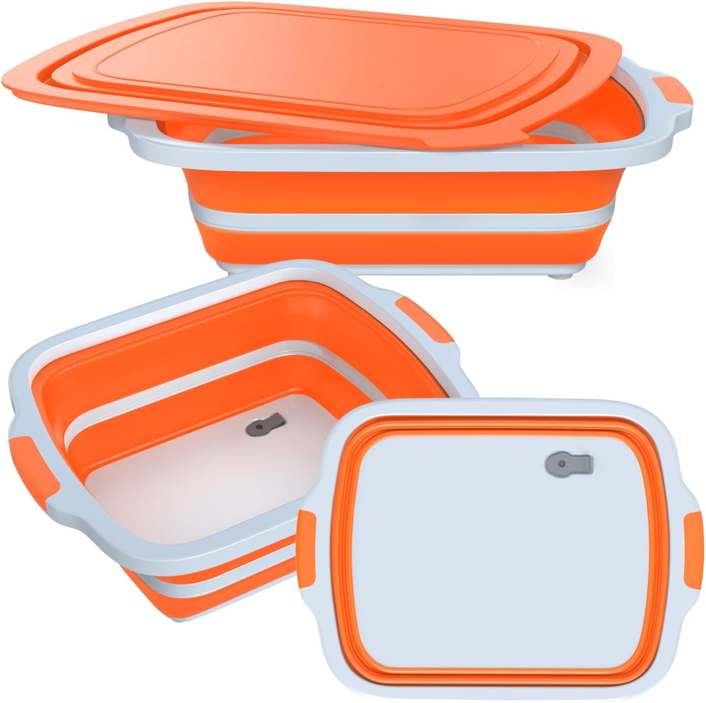 2-Pack XL Collapsible BBQ Prep Tub with Built-In Cutting Board, Lid ...