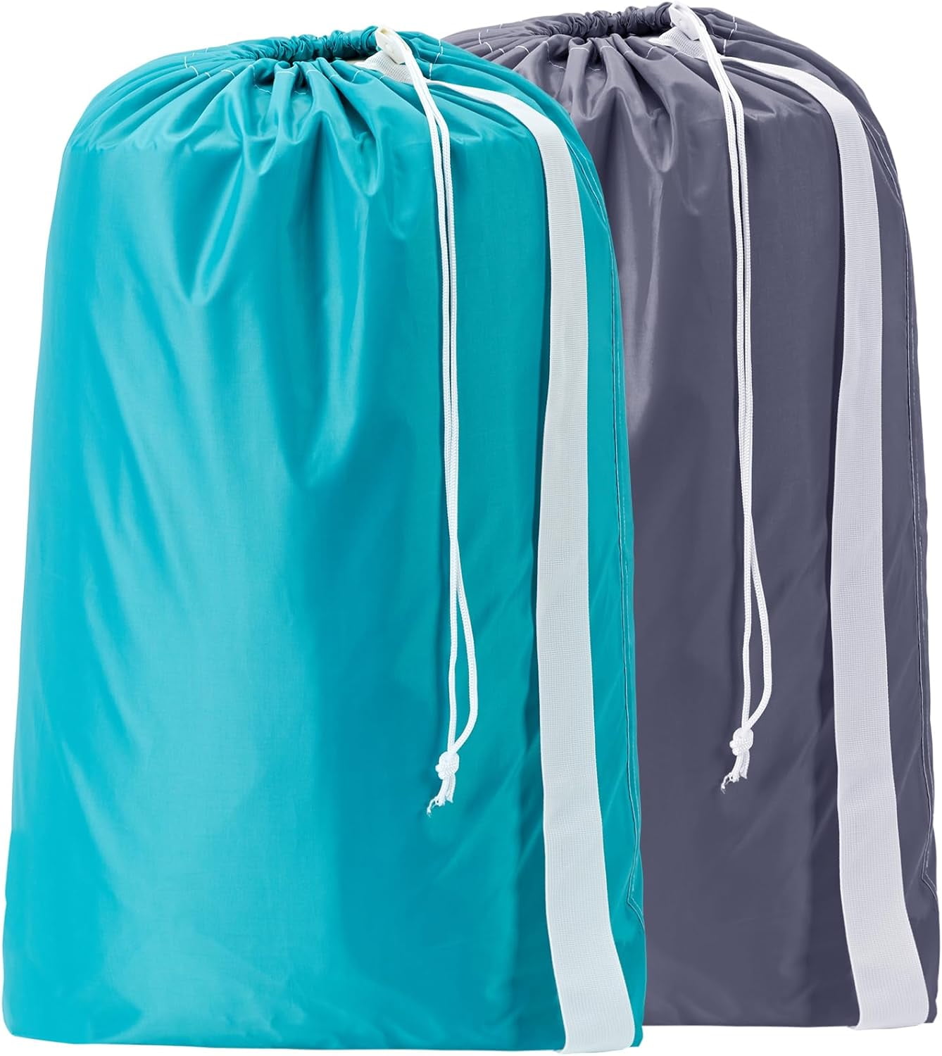 2 Pack XL Nylon Laundry Bag with Strap, Large Dirty Garments Organizer ...