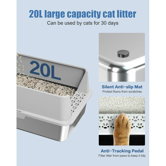 2-Pack XL Stainless Steel Cat Litter Boxes with Lid, High-Sided Metal ...