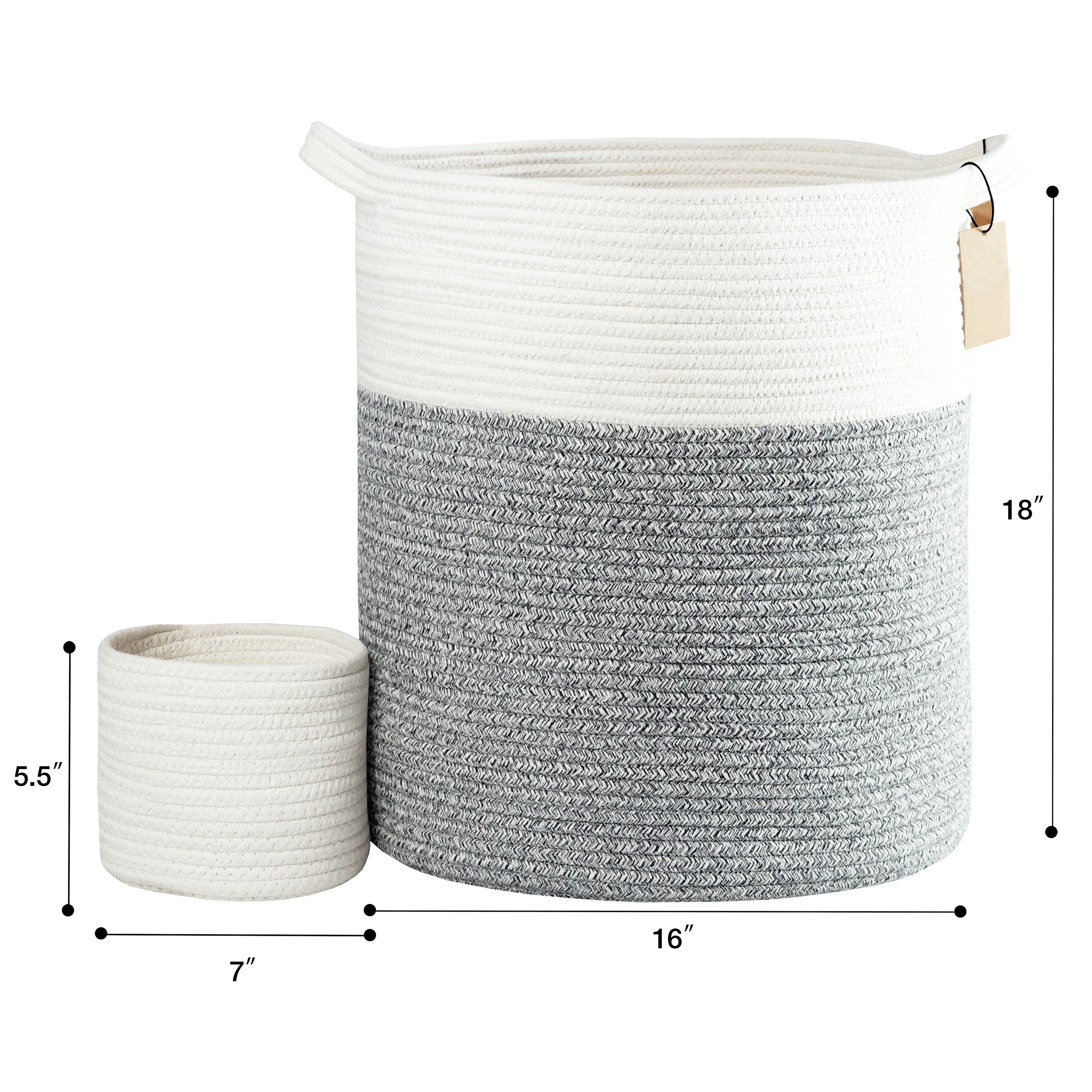 2-Pack XXL Cotton Rope Laundry Baskets | Cylinder Hamper with Handles ...