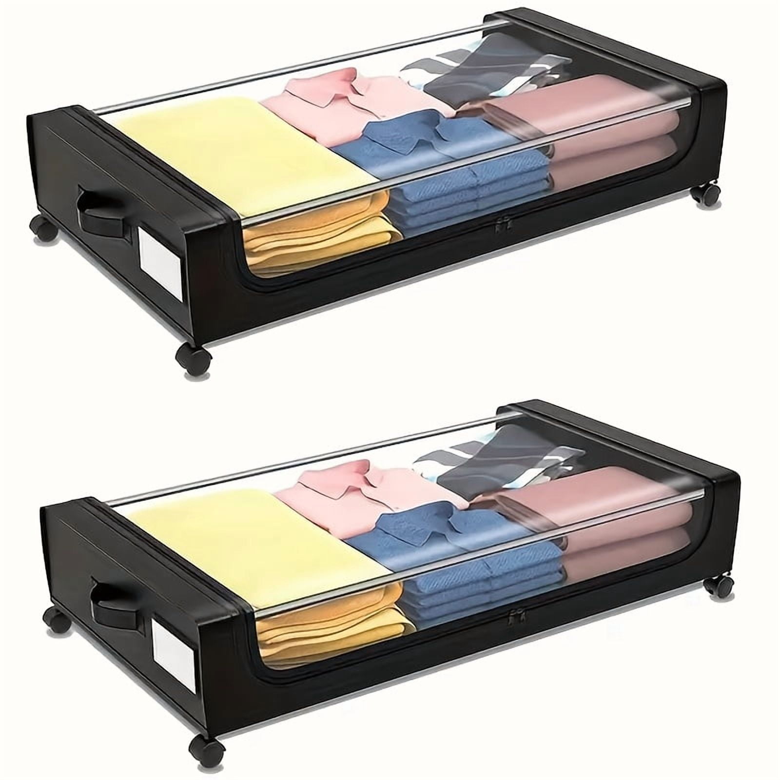 2 Pack XXL Under Bed Storage - 48L Rolling Drawers & Bins With Clear ...