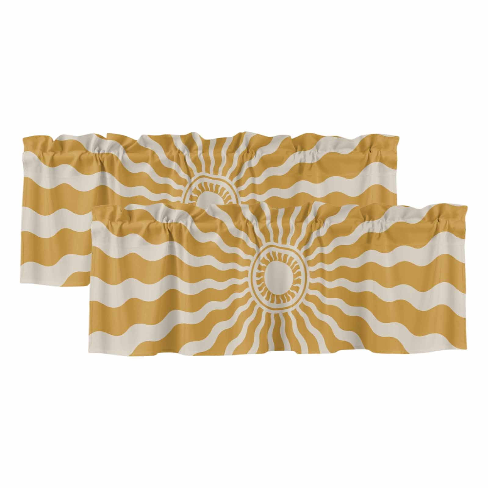 2 Pack Yellow Beige Radiant Sun Valance for Window Abstract Wavy ...