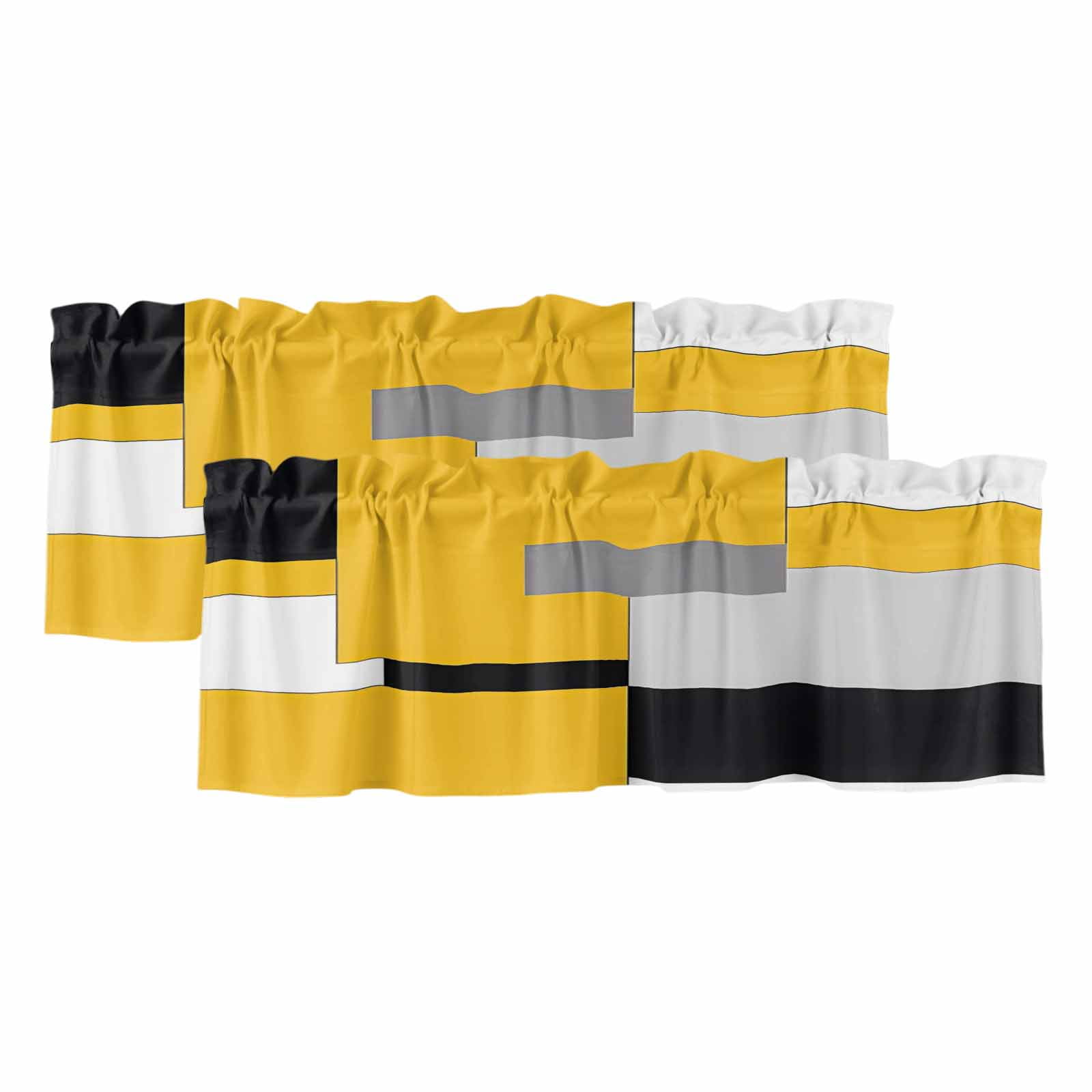 2 Pack Yellow Black Patchwork Valance for Window Abstract Geometric Art ...