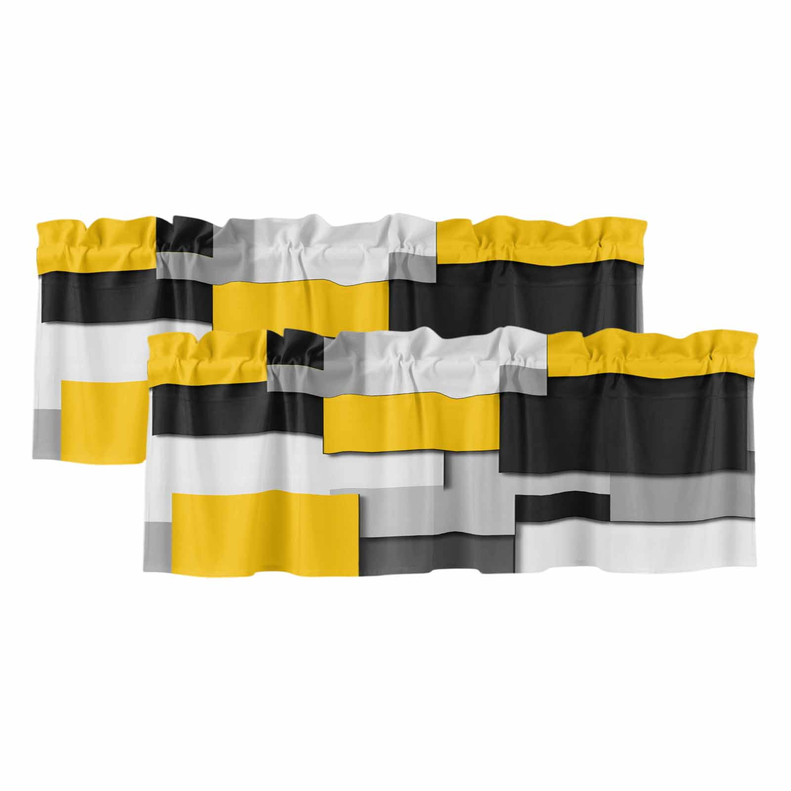 2 Pack Yellow Black Patchwork Valance for Window Abstract Retro Art ...