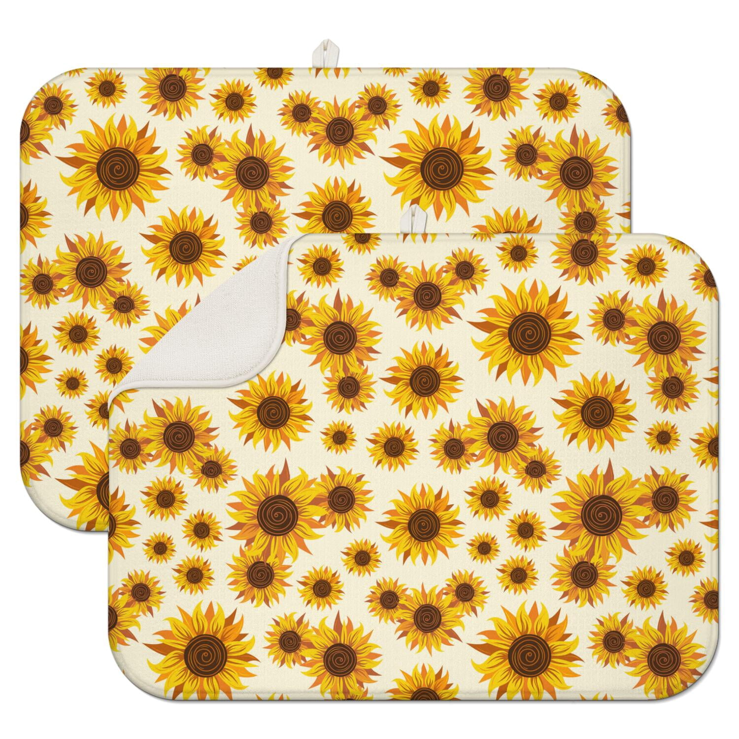 2 Pack Yellow Bloom Drying Mats - Foldable Compact Kitchen Mat with ...