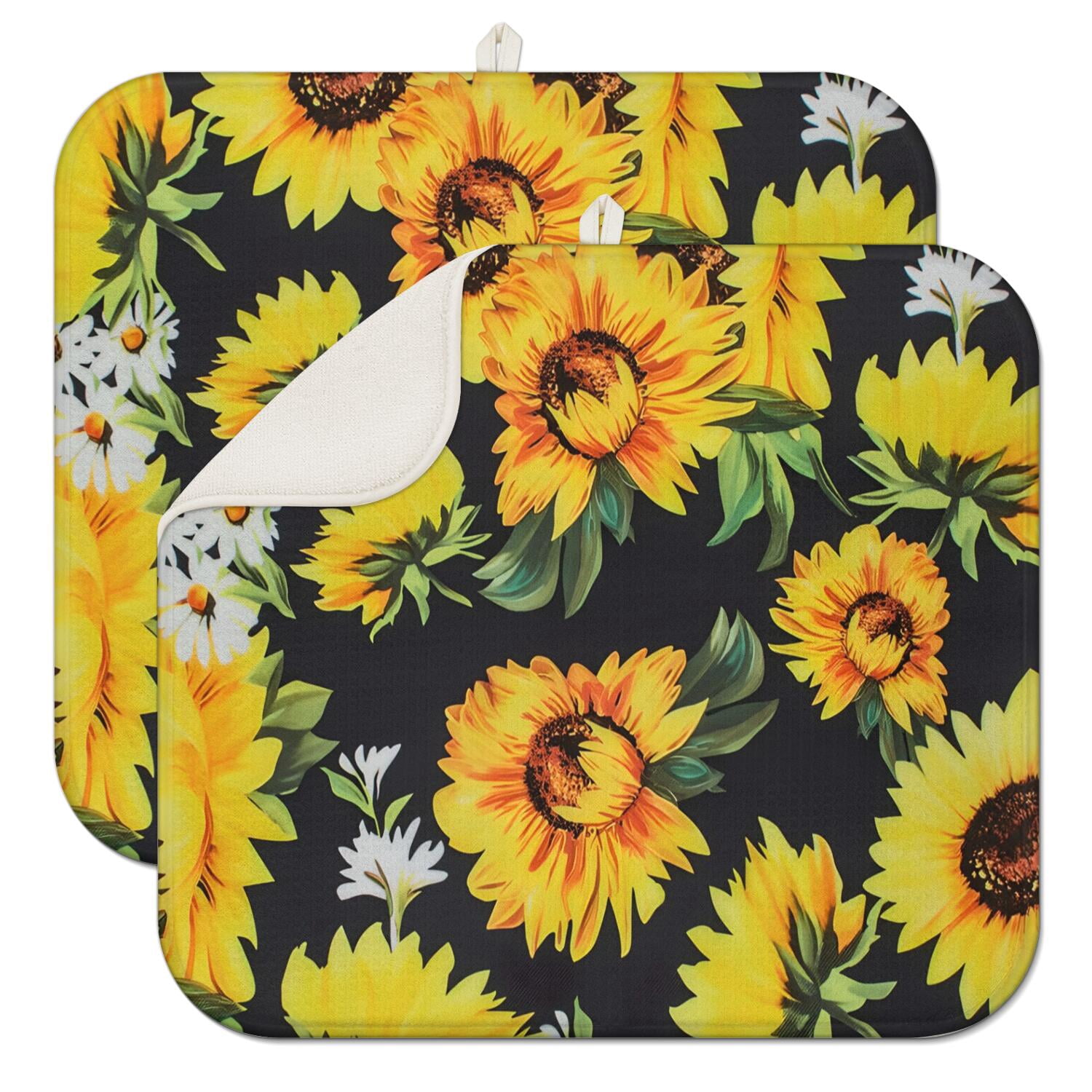 2 Pack Yellow Bloom Drying Mats - Foldable Compact Kitchen Mat with ...