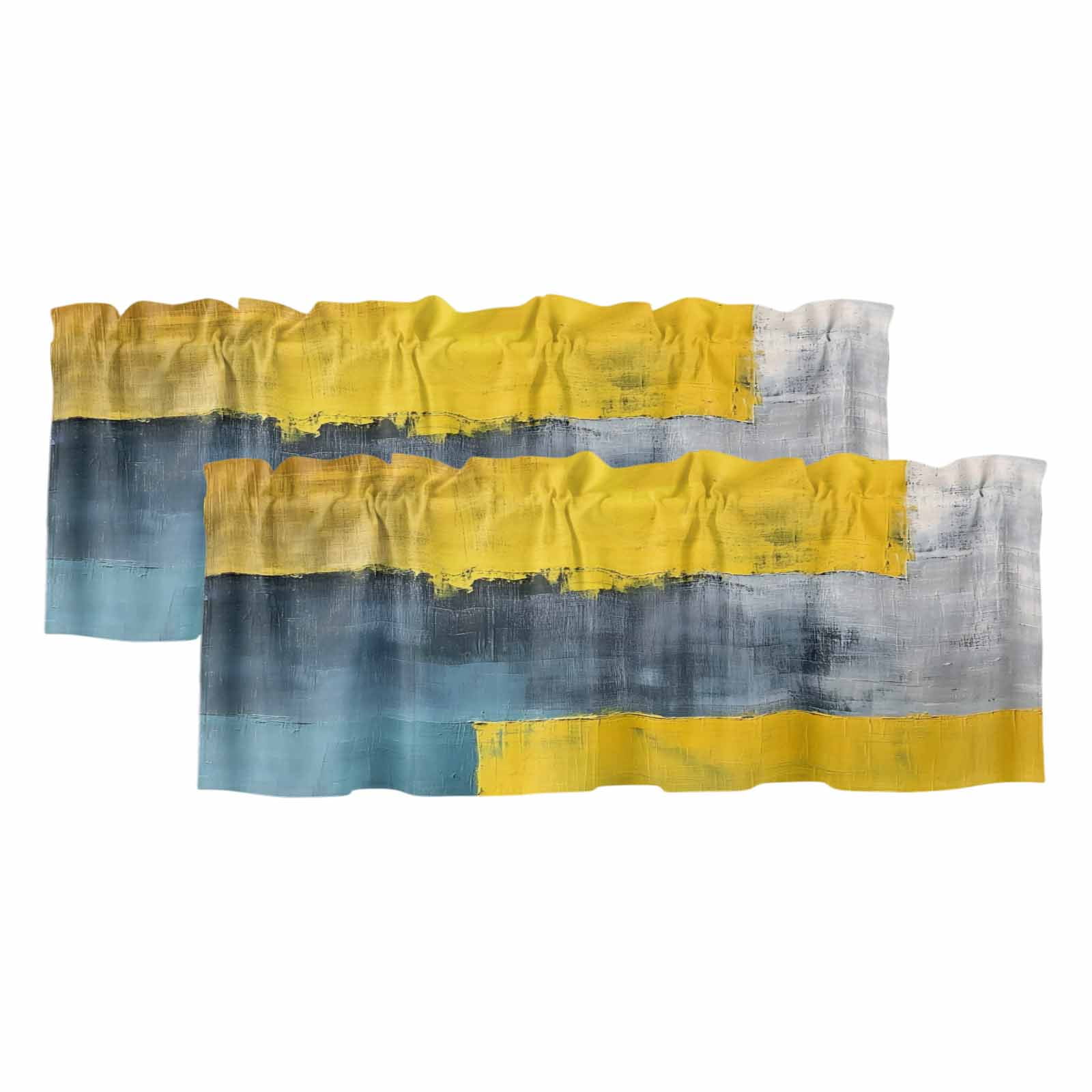 2 Pack Yellow Blue Color Block Valance for Window Modern Style Oil ...
