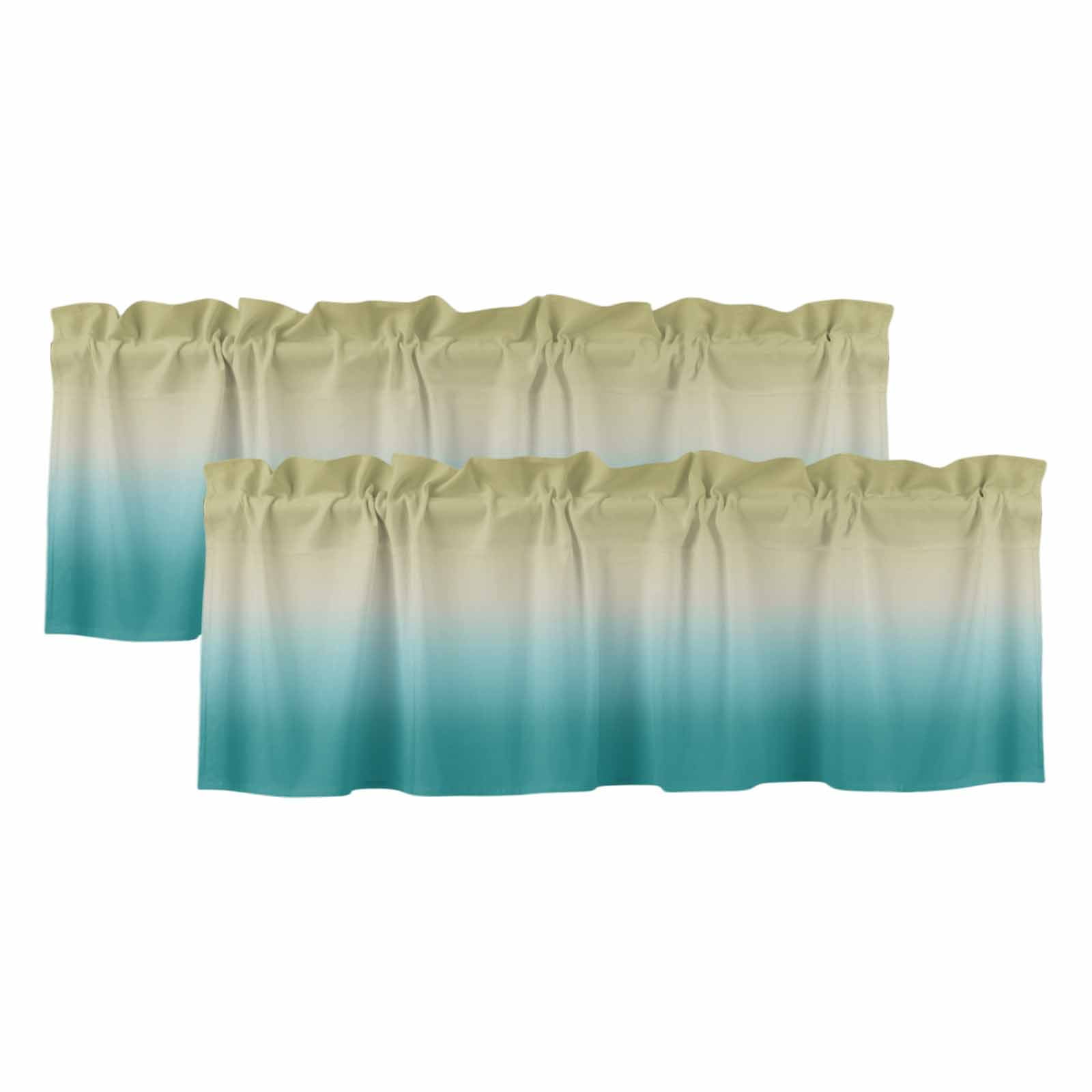 2 Pack Yellow Cyan Valance for Window Turquoise Gradient Kitchen ...