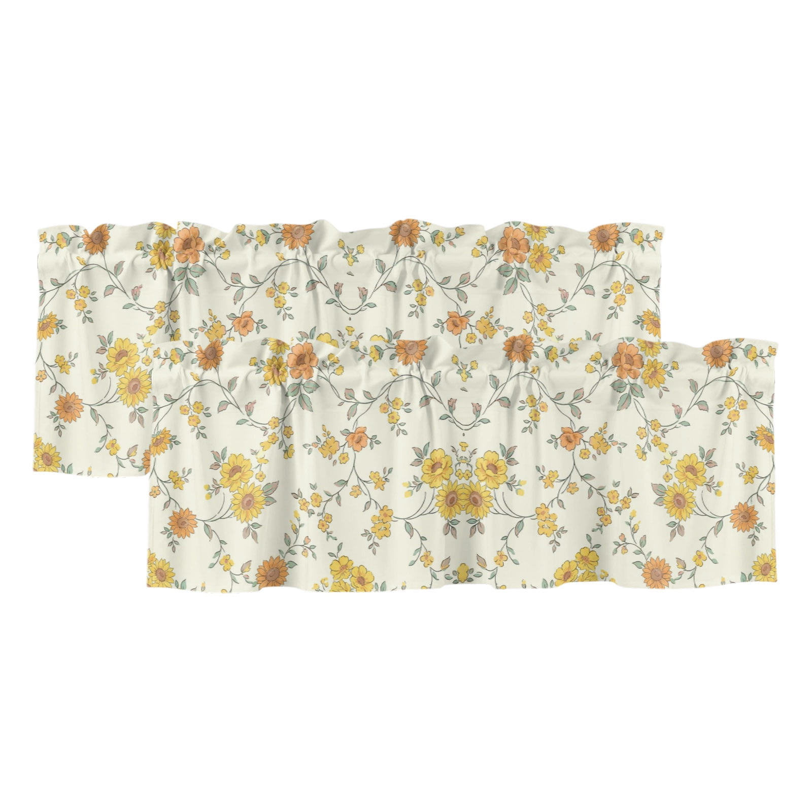 2 Pack Yellow Flowers Valance for Window Rustic Orange Yellow Floral ...