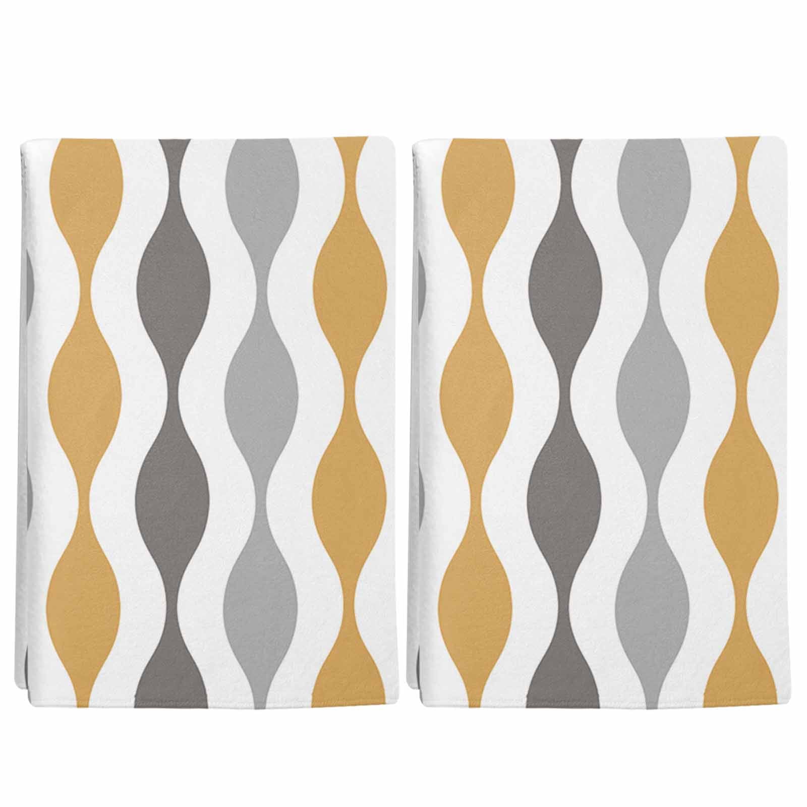 2 Pack Yellow Gray Kitchen Towels Medieval Print Waves Geometric ...