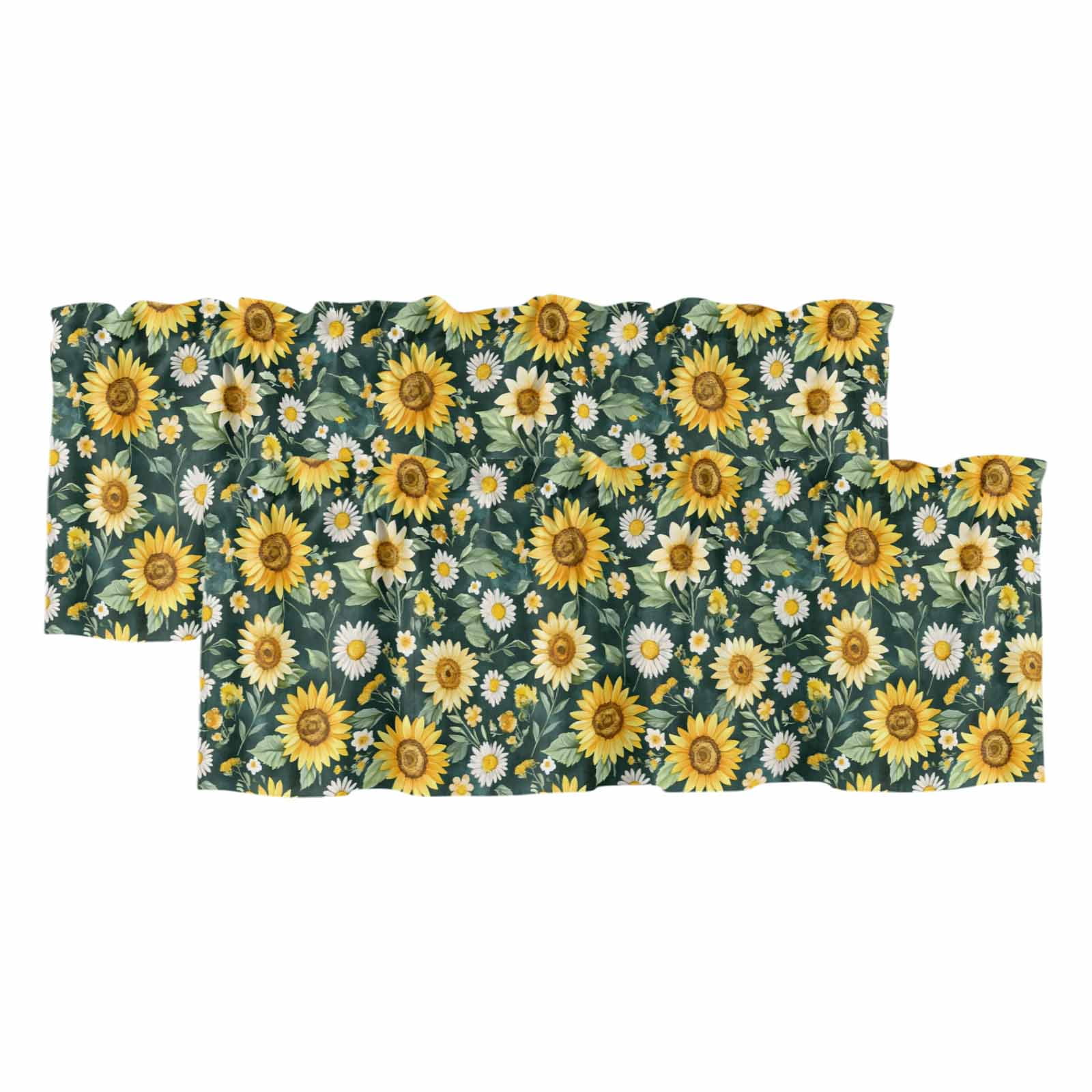 2 Pack Yellow Green Valance for Window Sunflower Daisy Watercolor ...