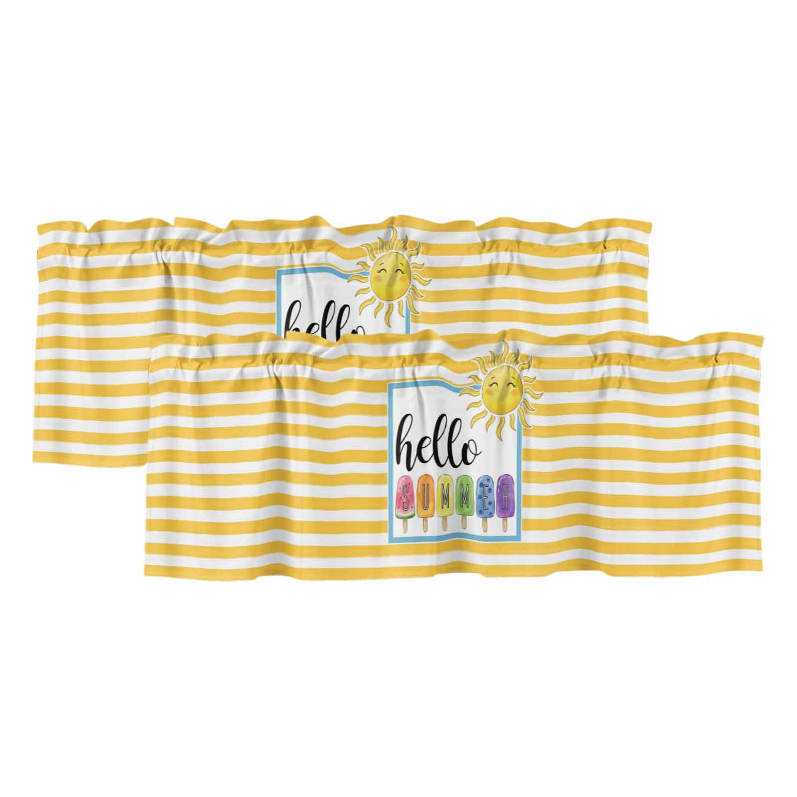 2 Pack Yellow Striped Valances for Windows Bedroom Living Room Window ...