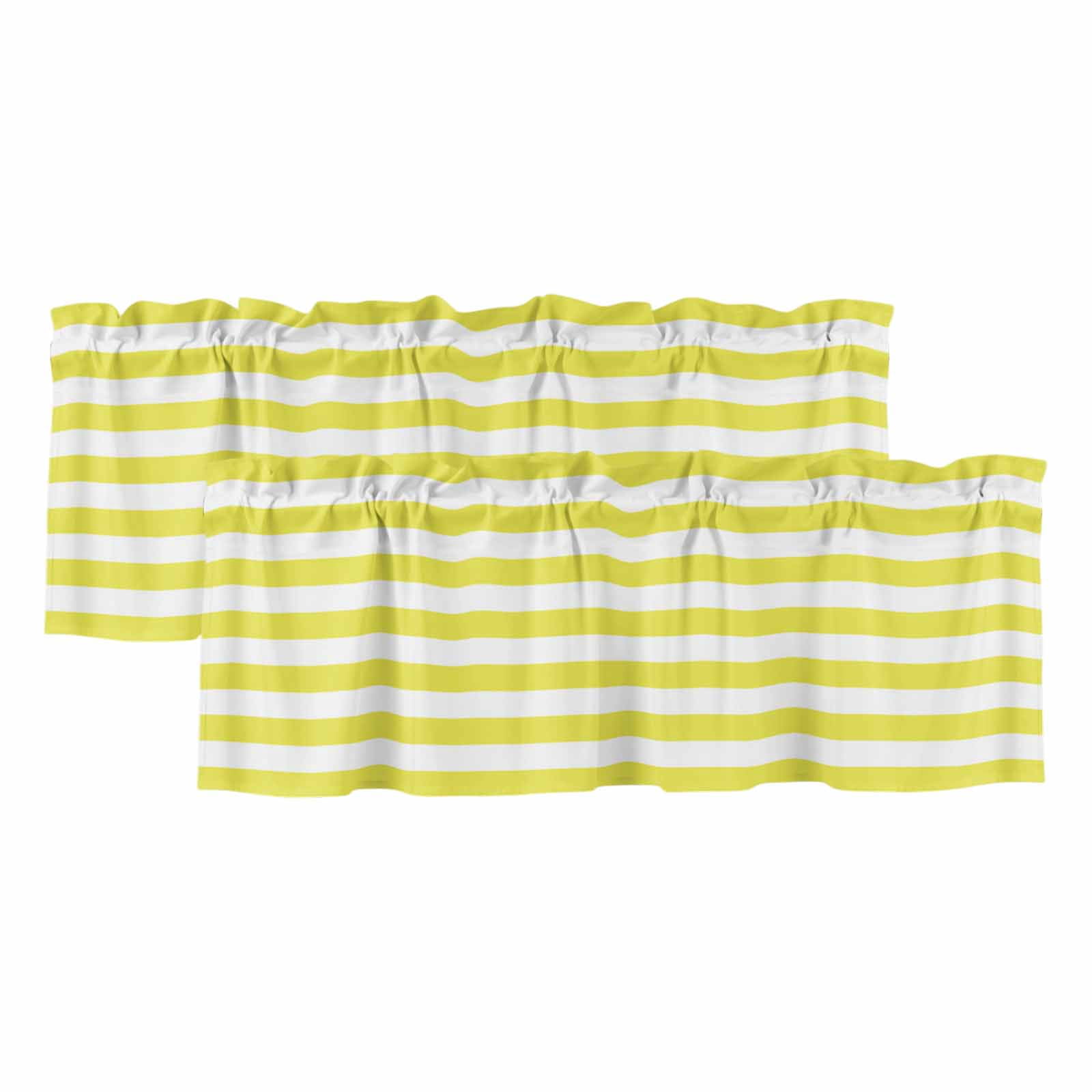2 Pack Yellow and Valance for Window White Stripes Kitchen Valance Rod ...