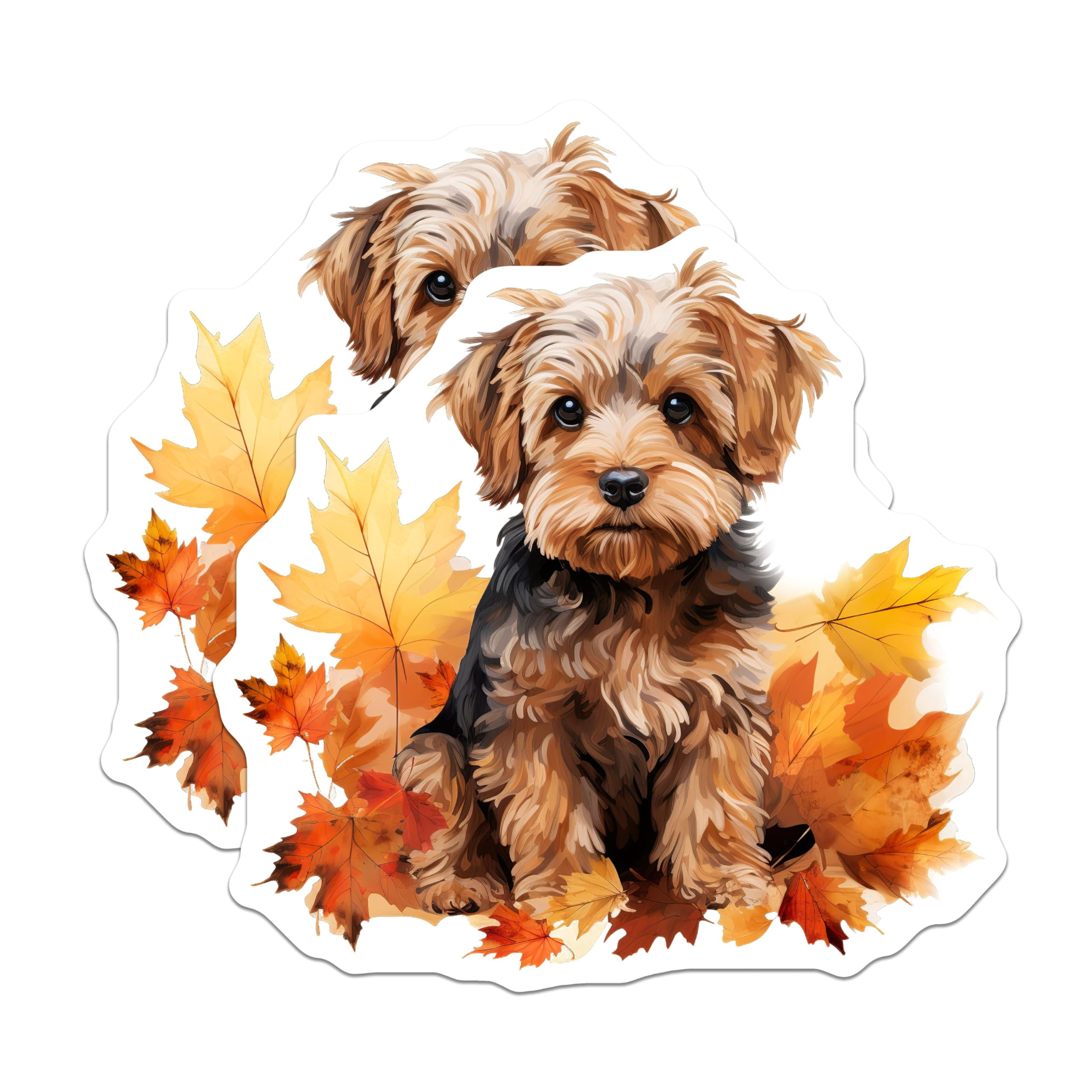 (2 Pack) Yorkie Dog Stickers - Cute Puppy Autumn Art - Fall Maple Leaf ...