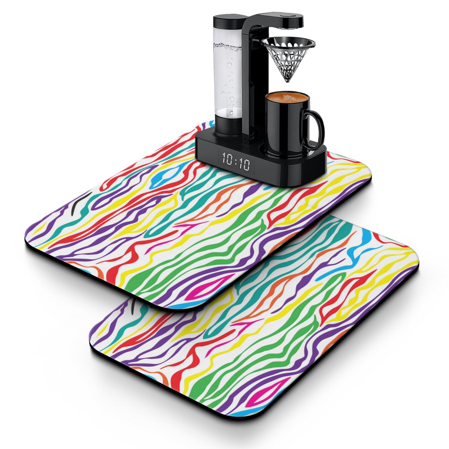 2 Pack Zebra Print Coffee Maker Mat Set 4-Layer Absorbent Non-Slip Mat ...
