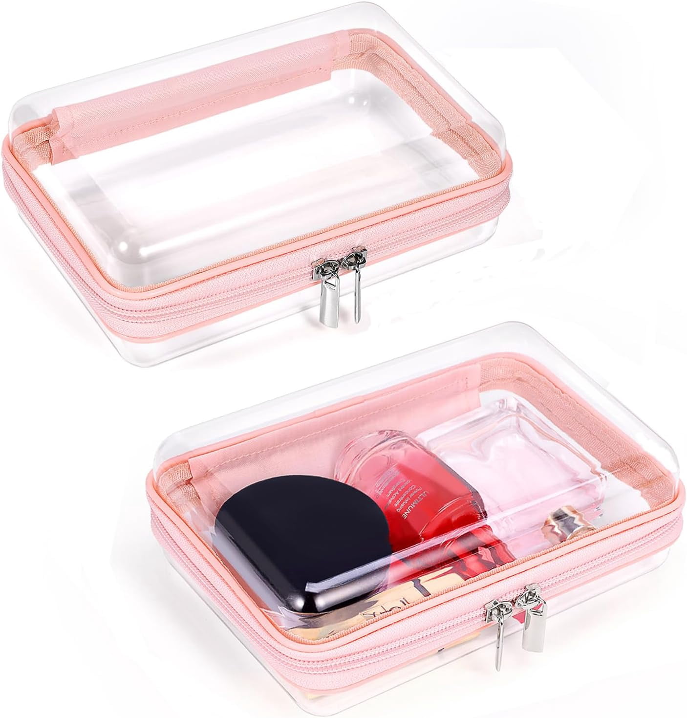 2 Pack Zippered Hard Pouch, Clear Plastic Storage Box Containers Small ...