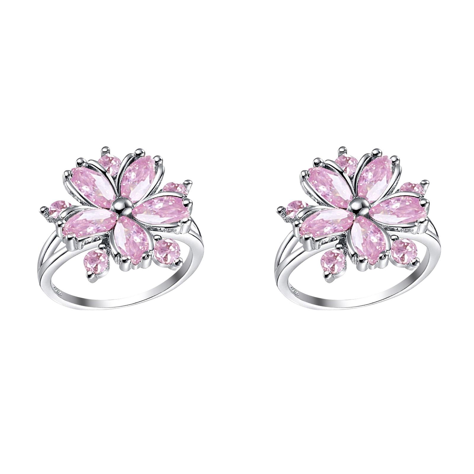 2-Pack,Zircon Flower Ring Jewelry Birthday Proposal Bridal Engagement ...