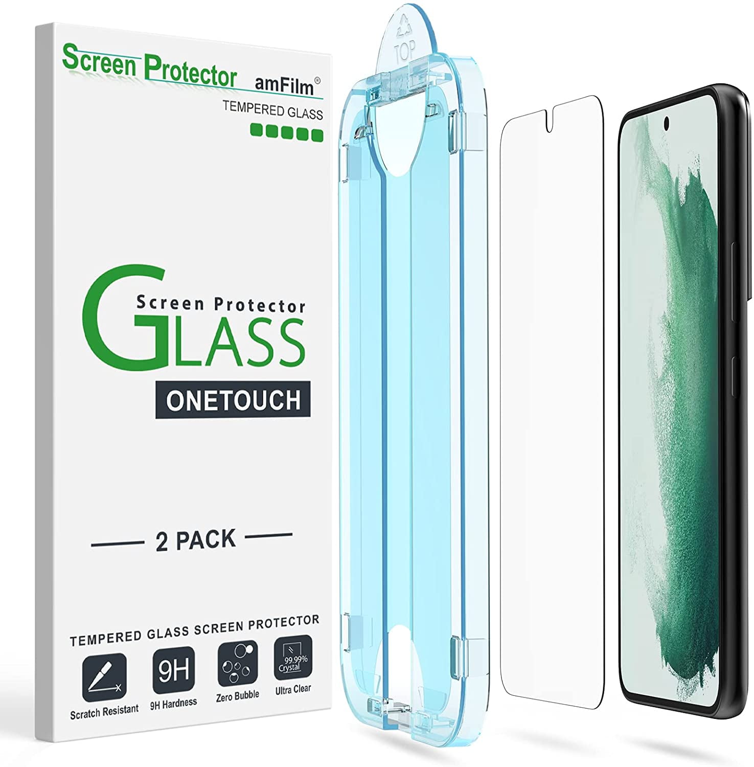amFilm 2 Pack OneTouch Samsung Galaxy S22 5G Tempered Glass Screen ...