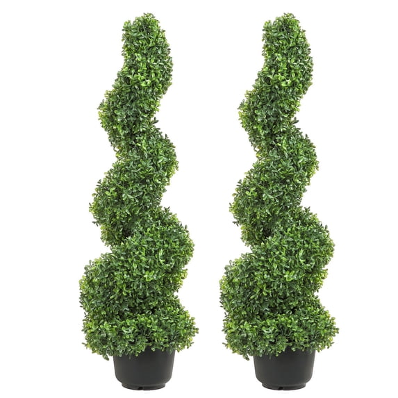 2-Pack artificial spiral boxwood tree 91cmPE plastic wrought iron ...