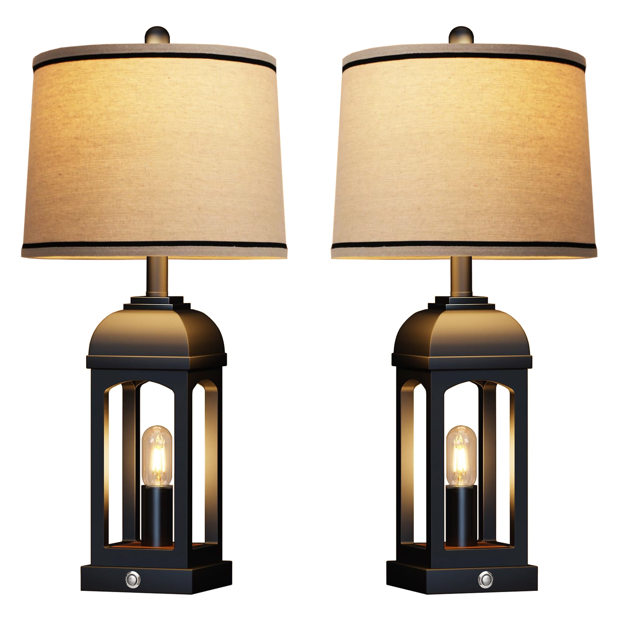 2 Pack farmhouse style lamps with USB A+C ports and night light ...