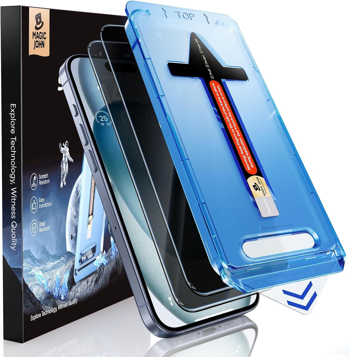2 Pack for iPhone 15 6.1 inch Privacy Glass Screen Protector, Auto Dust ...