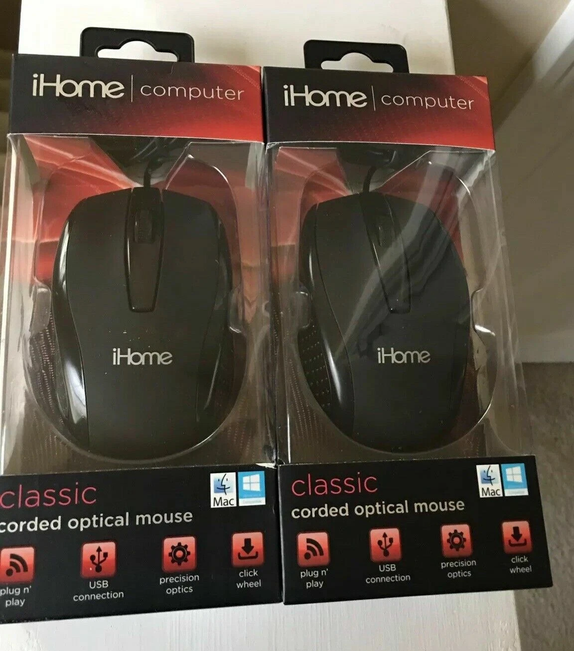 2 Pack- iHome Computer Classic Corded Optical Mouse - Black - Walmart.com