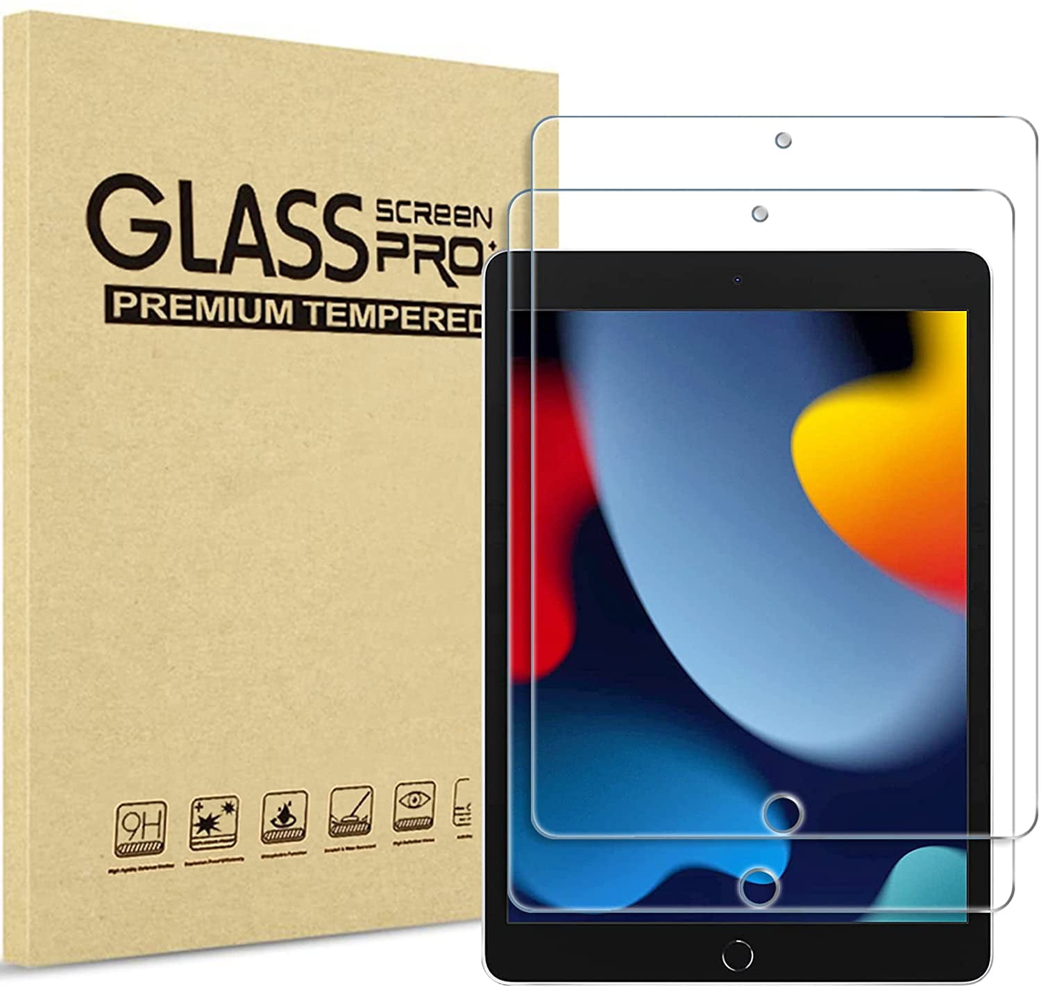 "Apple iPad 10.2"" Screen Protector [2 Pack], 9H Tempered Glass for 9th ...