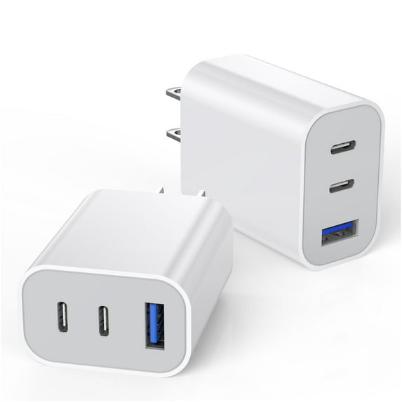 [2-Pack]iPhone 17 16e 15 Charger Block,35W 3-Port Fast USB C Charger ...