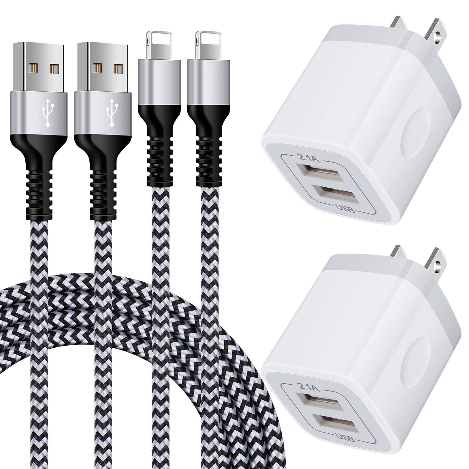 FiveBox Dual Port USB Wall Charger with 6FT Lightning Cable 2 Piece per ...