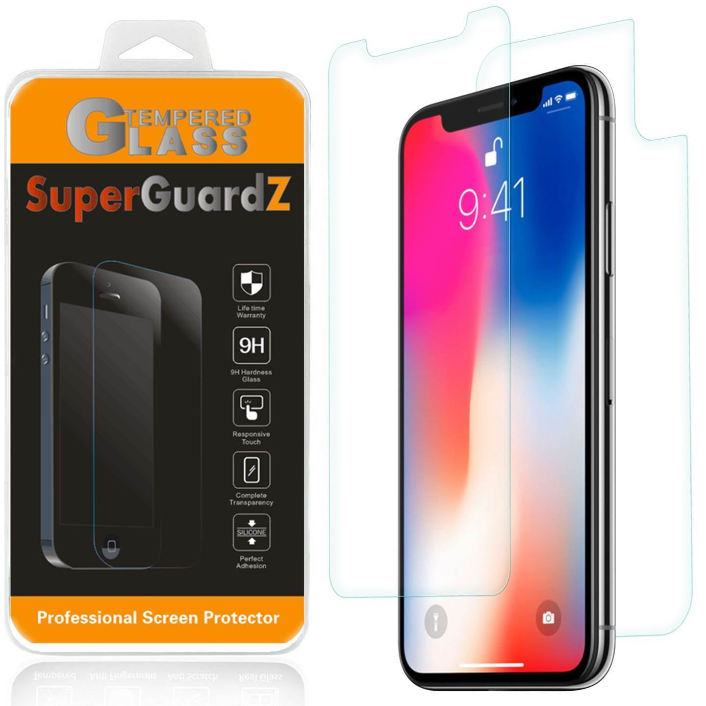 [2-Pack] iPhone X SuperGuardZ FULL BODY Tempered Glass Screen Protector ...