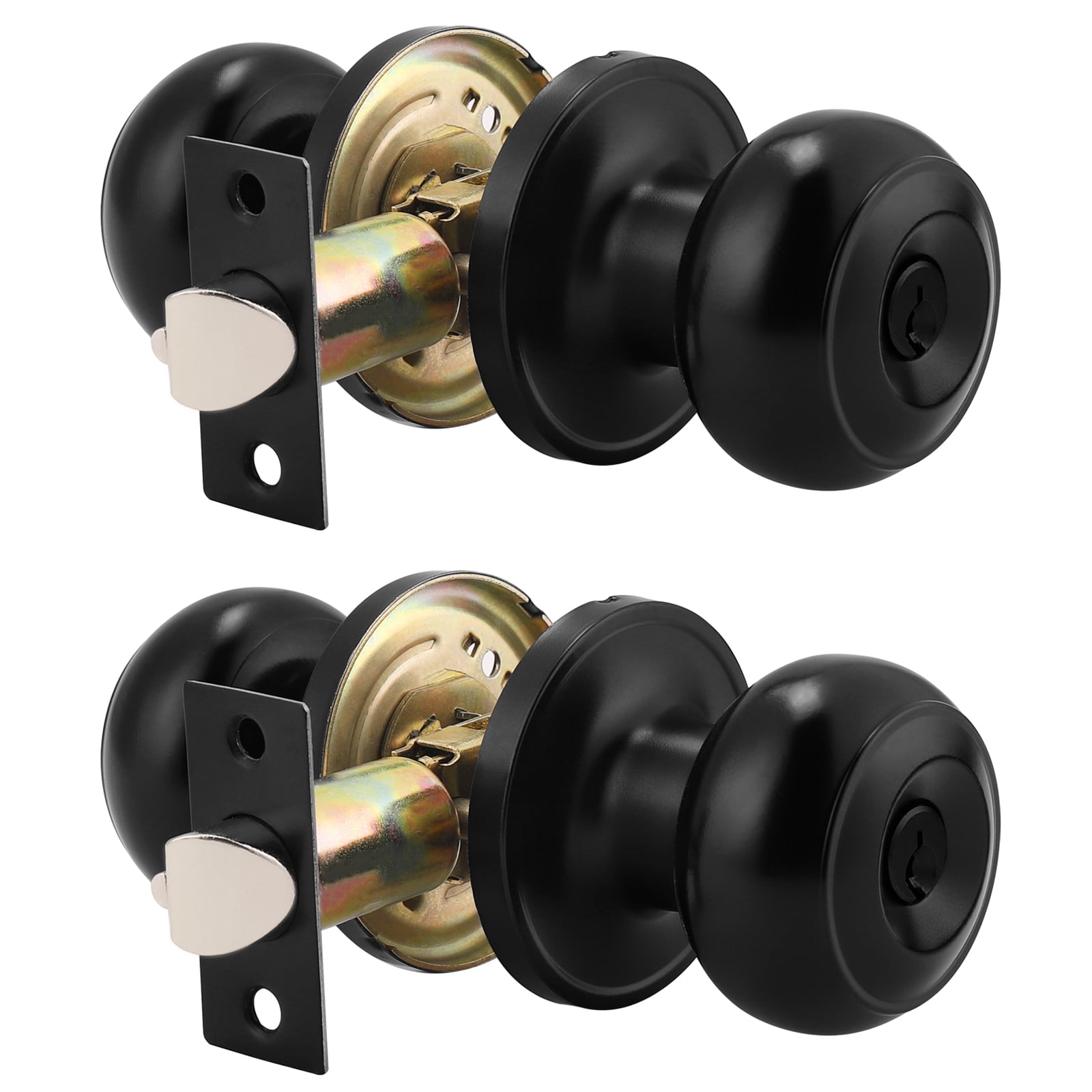 (2 Pack) knobelite Black Round Entry Door Knobs with Key, Exterior ...