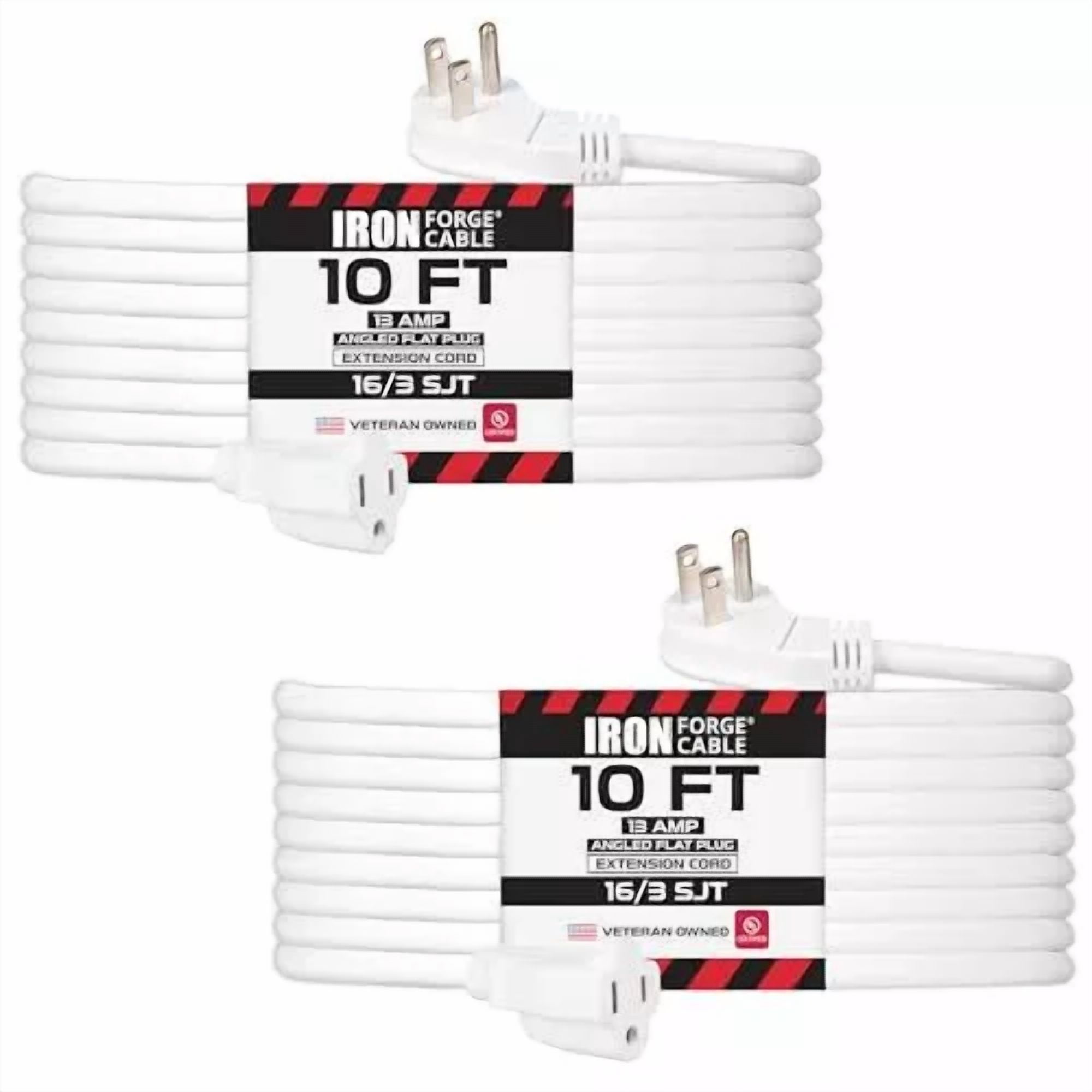 2 Pack of 10 Ft Outdoor Extension Cords with 45° Angled Flat Plug ...