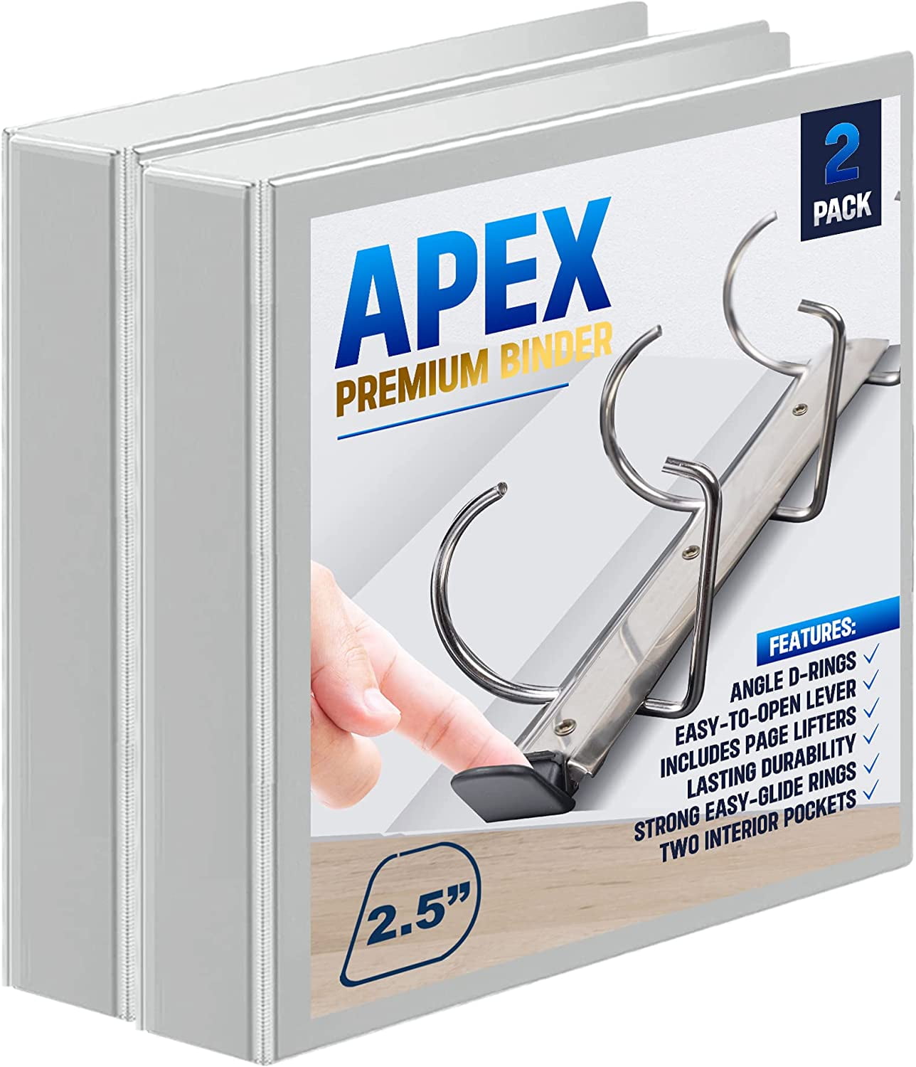 2 Pack of 2.5” Smooth Opening Angle D-Ring View Binders, Professional ...