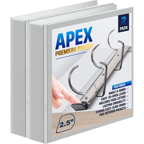2 Pack of 2.5” Smooth Opening Angle D-Ring View Binders, Professional ...