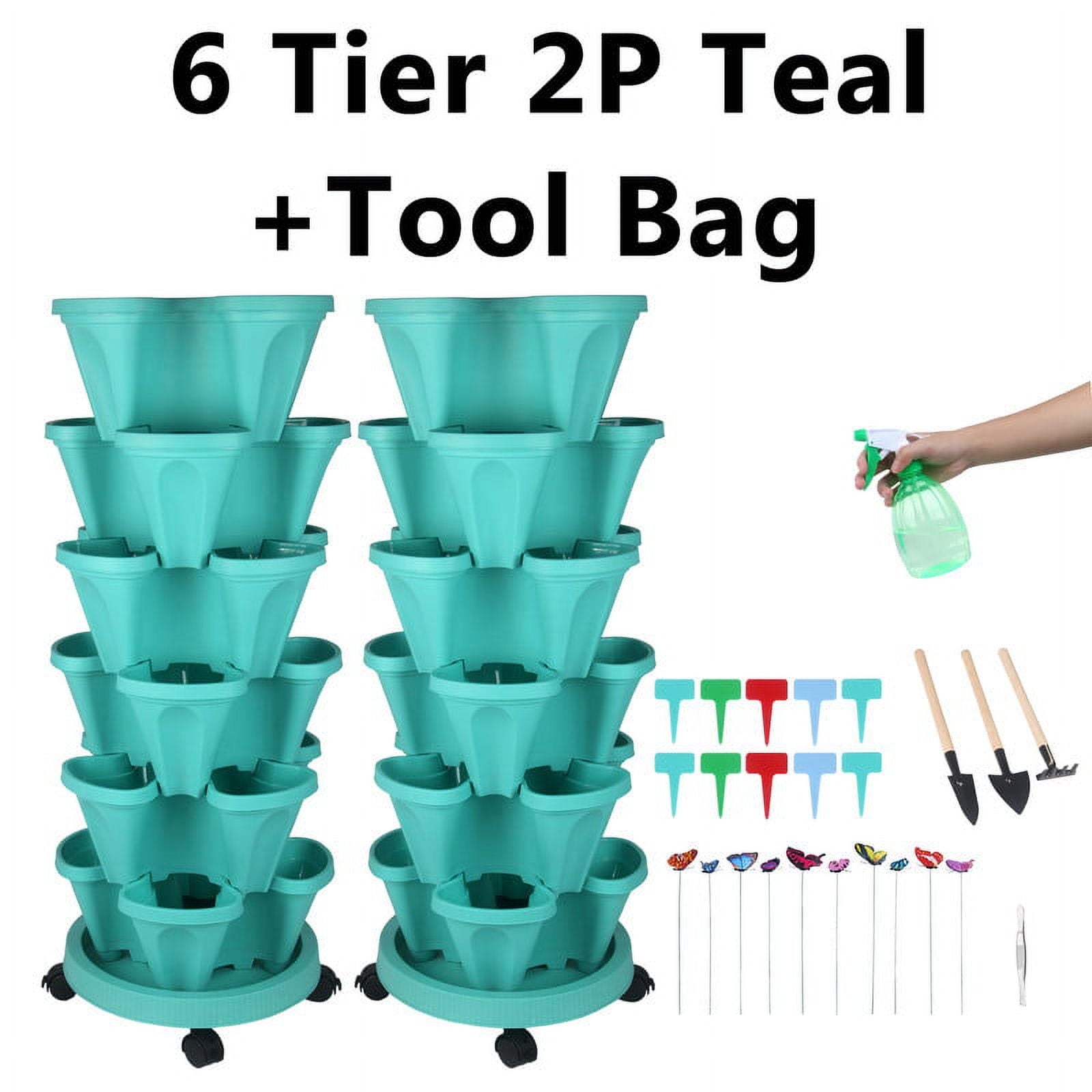 2 Pack of 6 Tier Stackable Planter Vertical Garden With Various ...