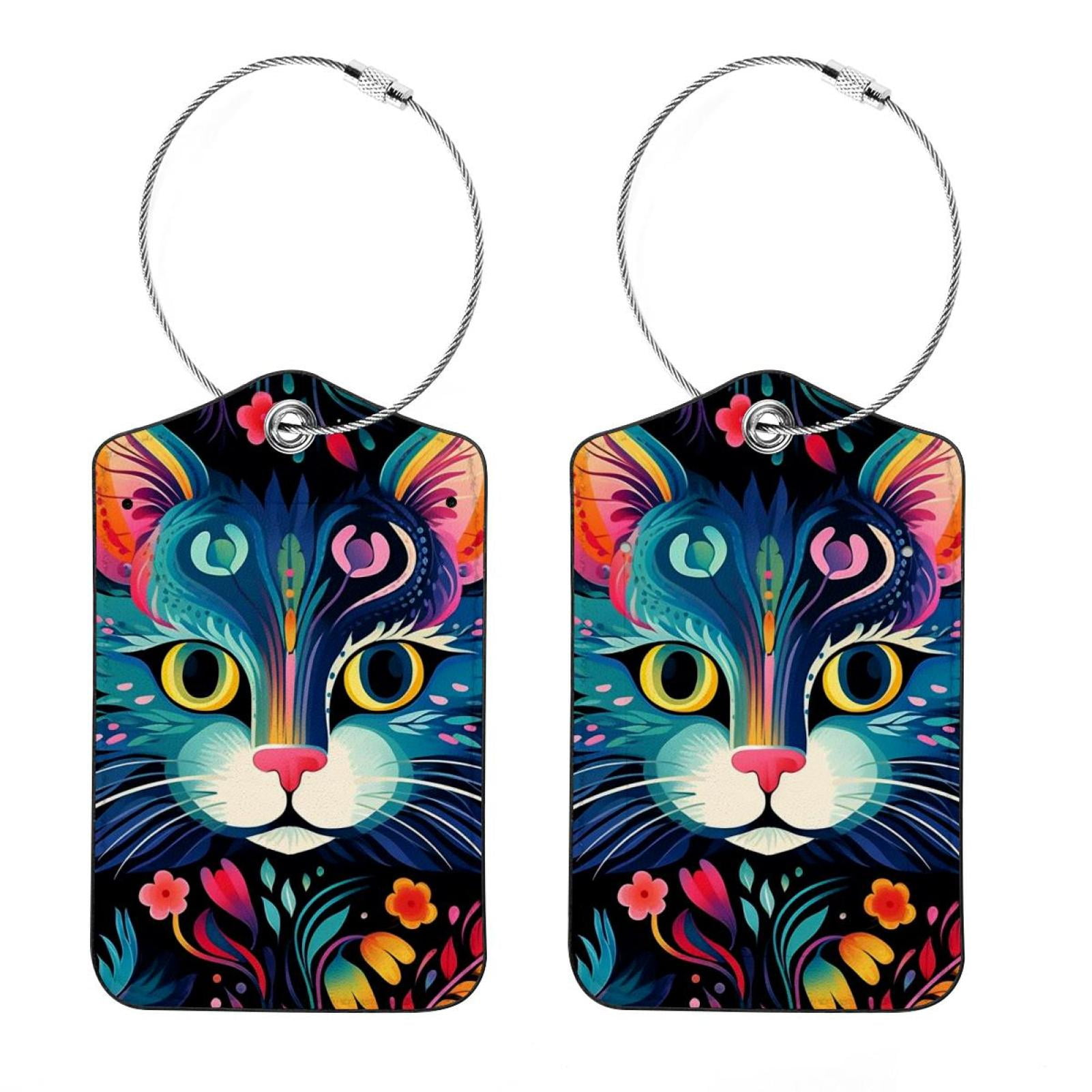 2 Pack of Cat Luggage Tags for Adults Teens,Travel Bag Suitcase Labels ...