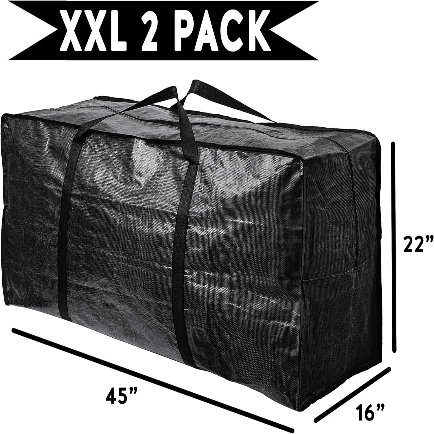 2 Pack of Extra Large Heavy Duty Jumbo Zippered Reusable Moving Totes ...