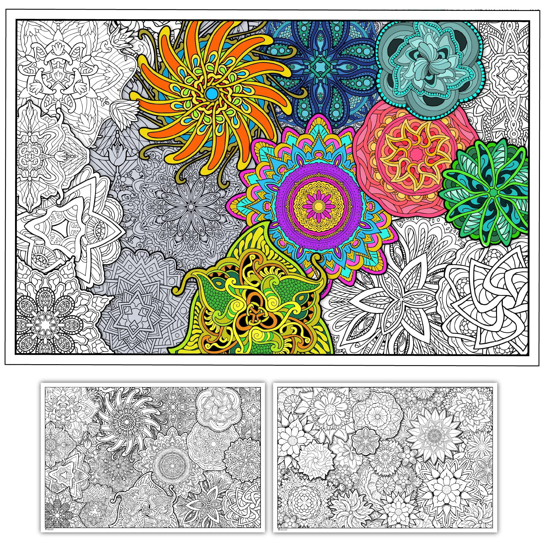 2 Pack of Giant Coloring Posters of Flowers and Mandala collages folded ...