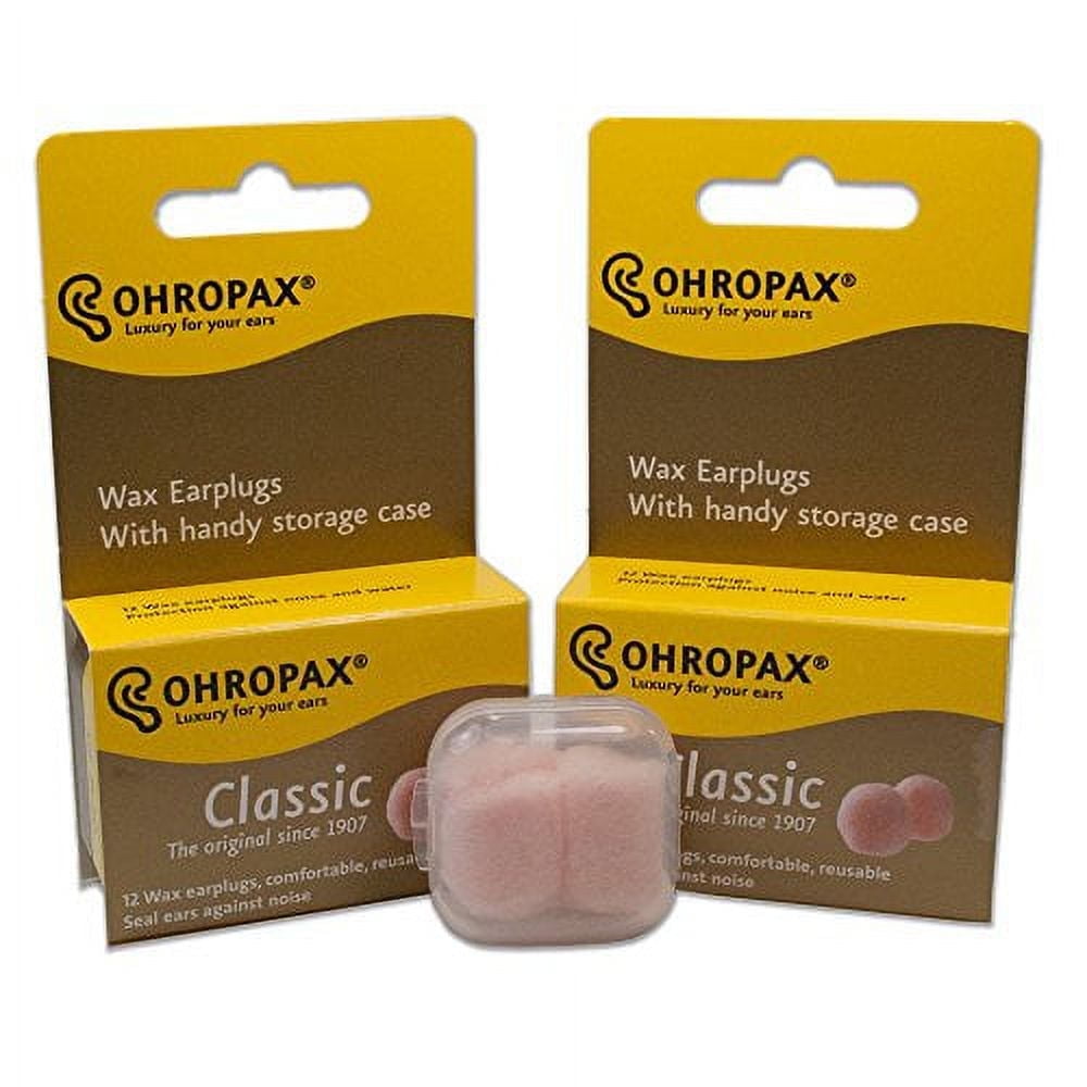 OHROPAX Reusable Wax Cotton Ear Plugs 12 Pairs with Clear Carrying Case ...