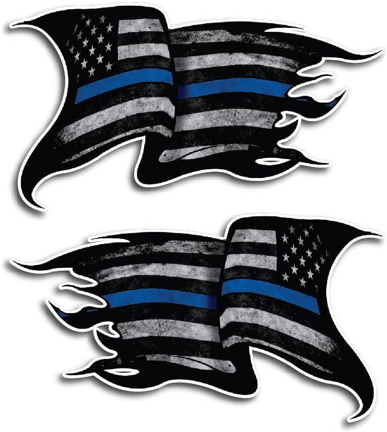 2 Pack of Thin Blue Line Tattered Subdued Decals Police Officer BLM ...