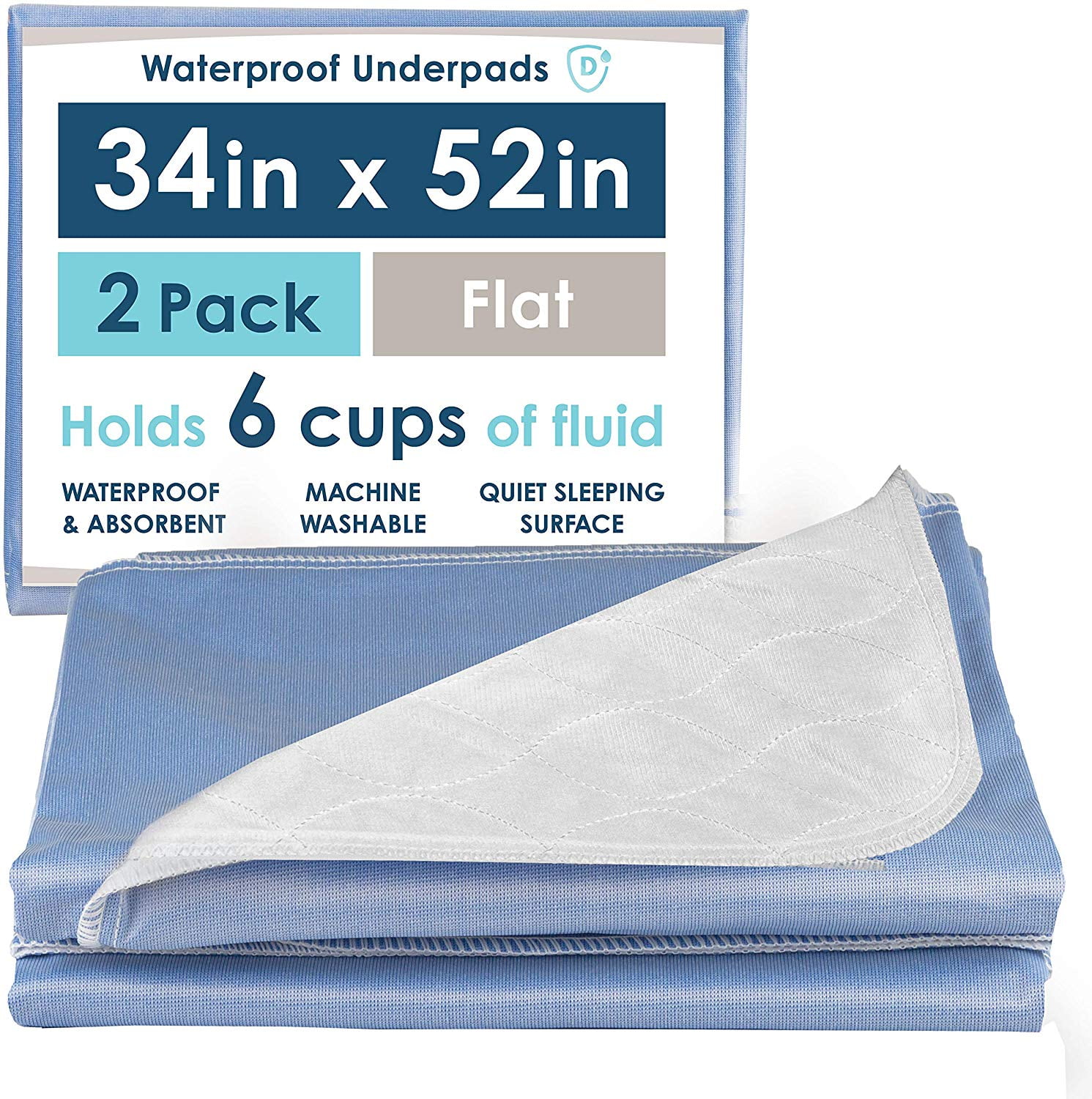 2 Pack of Waterproof Bed Pads, 34 x 52 Inches - Super Absorbent Large ...