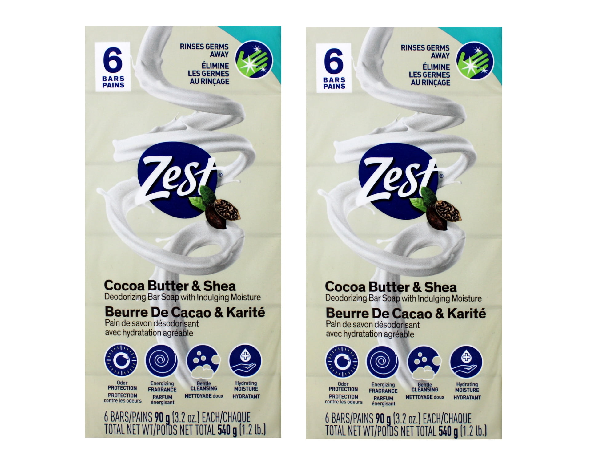 2 Pack of Zest Bar Soap Cocoa Butter & Shea, 3.2 Ounce, 6 Count ...
